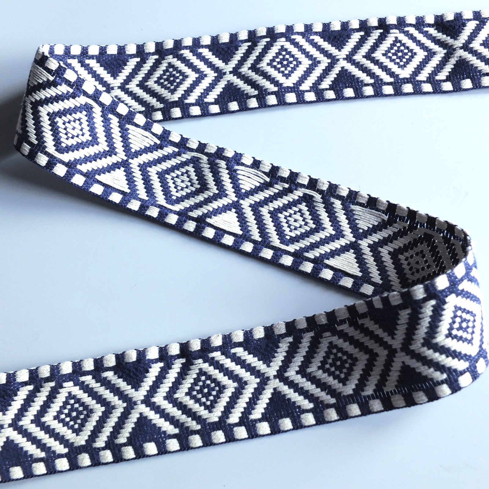1.5 inch wide heavy woven ribbon tape trim with geometric design On Trend Fabrics
